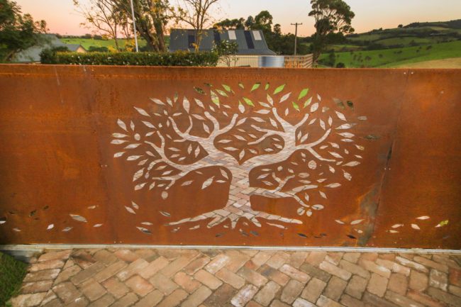 Automated Sliding Gate - Tree of Life Pattern - Iron Bark Metal Design