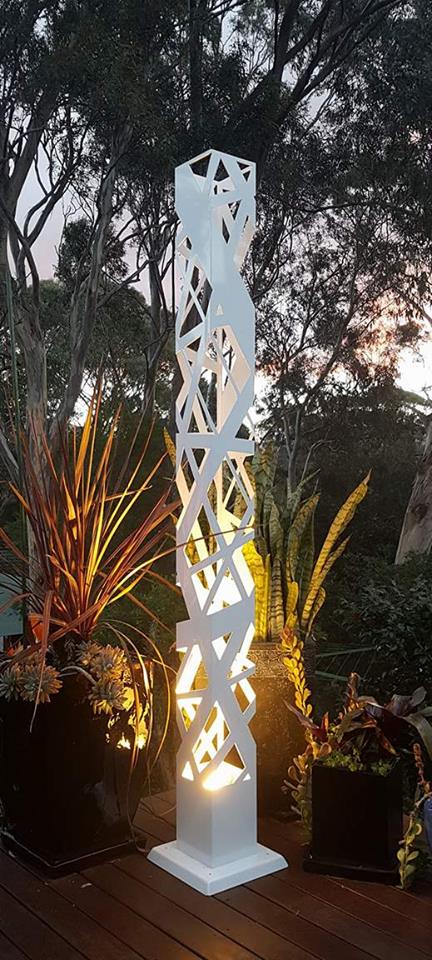 Cross Hatch Light Tower - Iron Bark Metal Design