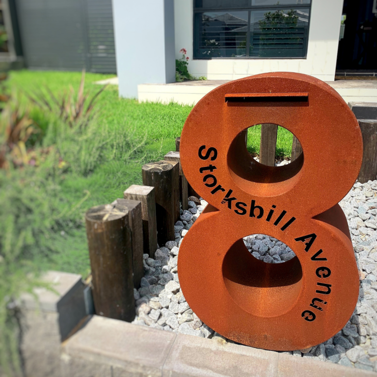 Large Numeral Letterbox with Your Street Address Cut - Iron Bark Metal ...