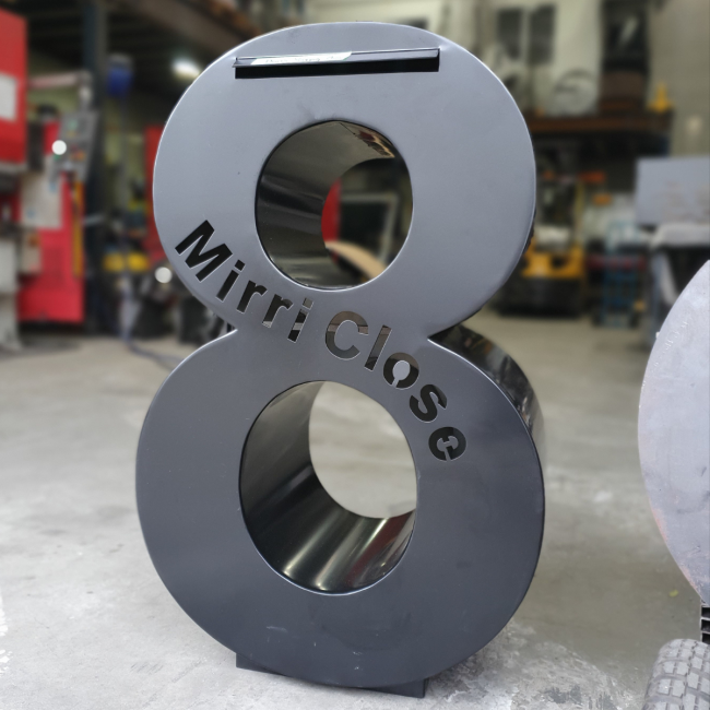 Large Numeral Letterbox with Your Street Address Cut - Iron Bark Metal ...