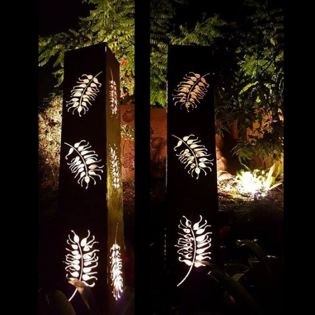 Square Light Tower with Grevillea Pattern - Iron Bark Metal Design