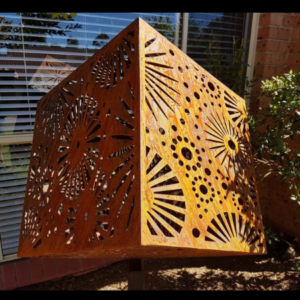 Cubism Sculpture with Fireworks Pattern - Iron Bark Metal Design