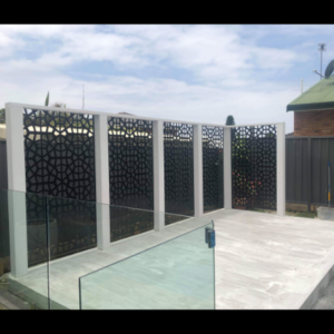 Moroccan Pattern Pool Area Privacy Screen - Iron Bark Metal Design