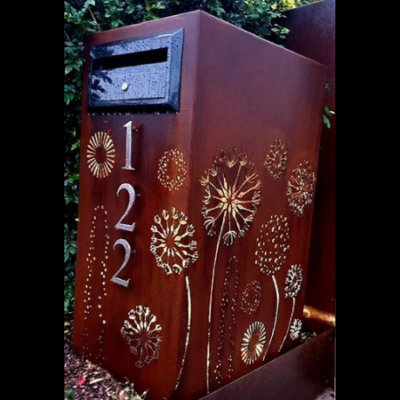 Ironbark Letterbox in Rusted Corten Steel with Agapanthas Pattern and ...