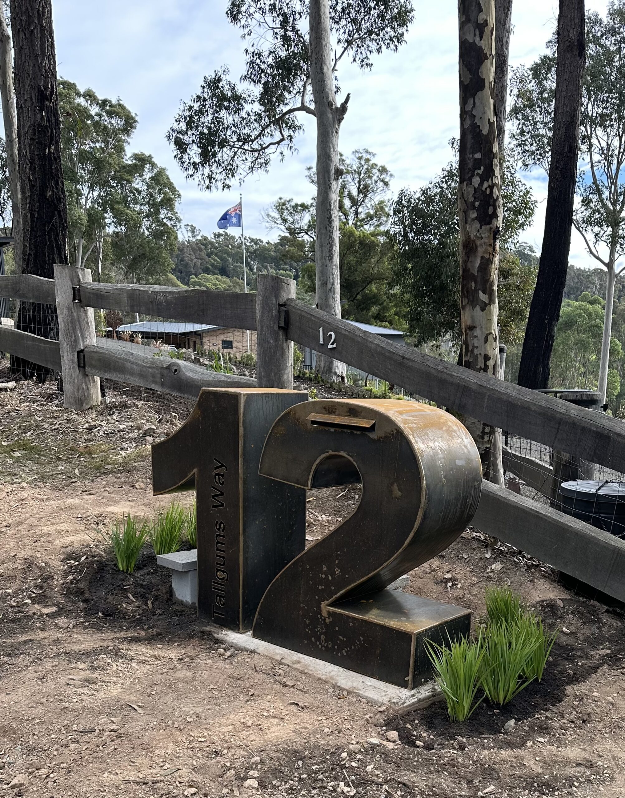 Cor-ten steel Numeral 12 Letterboxes - Iron Bark Metal Design