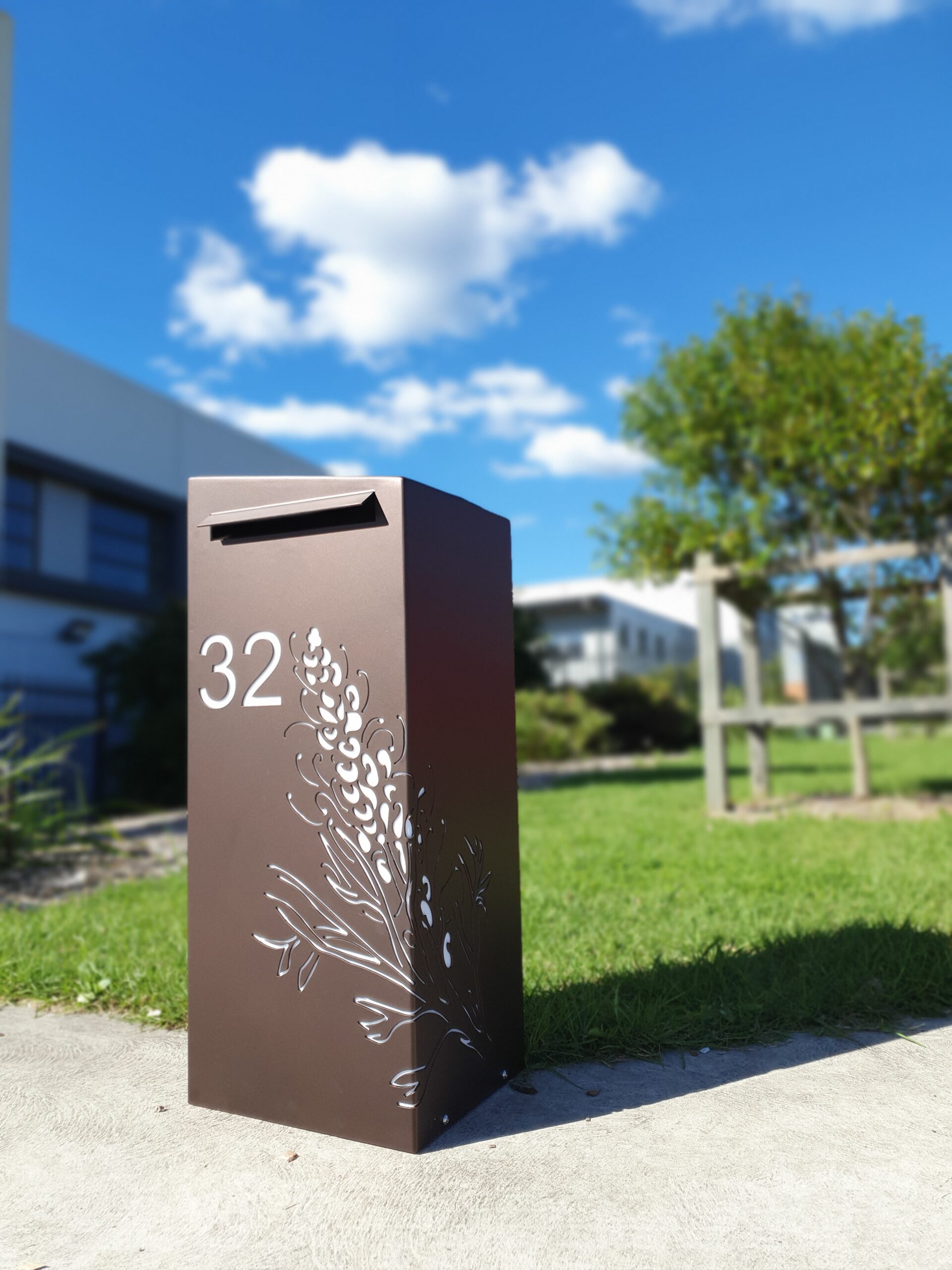Medium Letterbox Powder Coated. Grevillea pattern with Perspex and ...