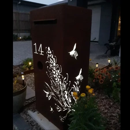 3D Grevillea Letterbox, Aluminium or Cor-Ten Steel - Ironbark Metal Design